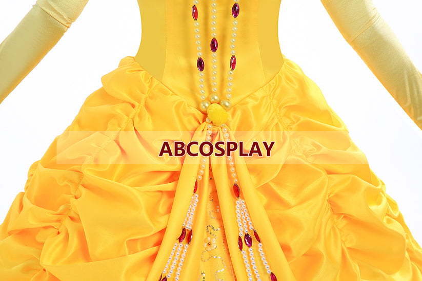 Beauty And The Beast Belle Princess Yellow Dress Luxury Cosplay Costum ...