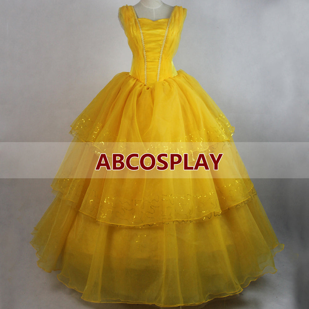 Beauty And The Beast Princess 2015 Yellow Dress Cosplay Costume ...